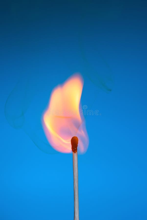 Burning Match Stick with Fire and Smoke on Blue Stock Image - Image of ...
