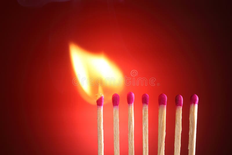 Burning Match Setting Fire To Its Neighbors Stock Image - Image of ...