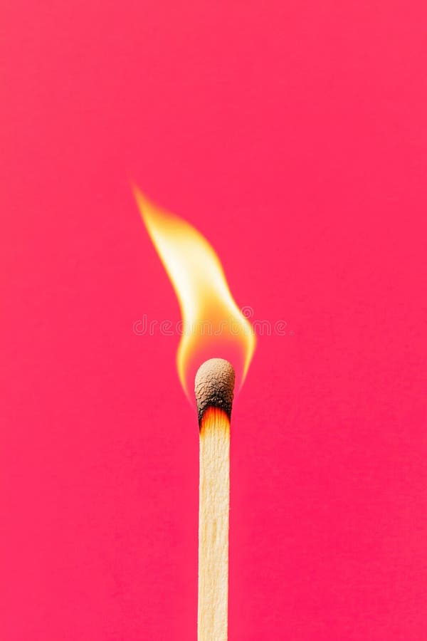 Burning Matchstick Against Red Background Stock Image - Image of ...