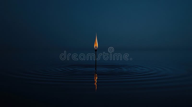 Burning Matchstick Creating Ripples on Water Surface in Dark Blue ...