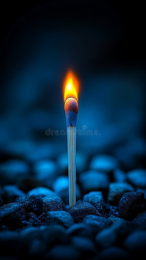 Burning Matchstick in Dark Gravel Stock Photo - Image of flame, peril ...