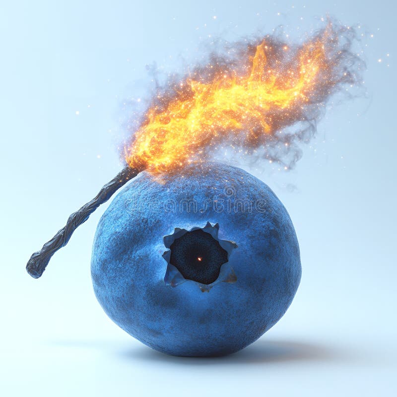 Burning Matchstick Igniting a Single Blueberry Explosion Dramatic Food ...