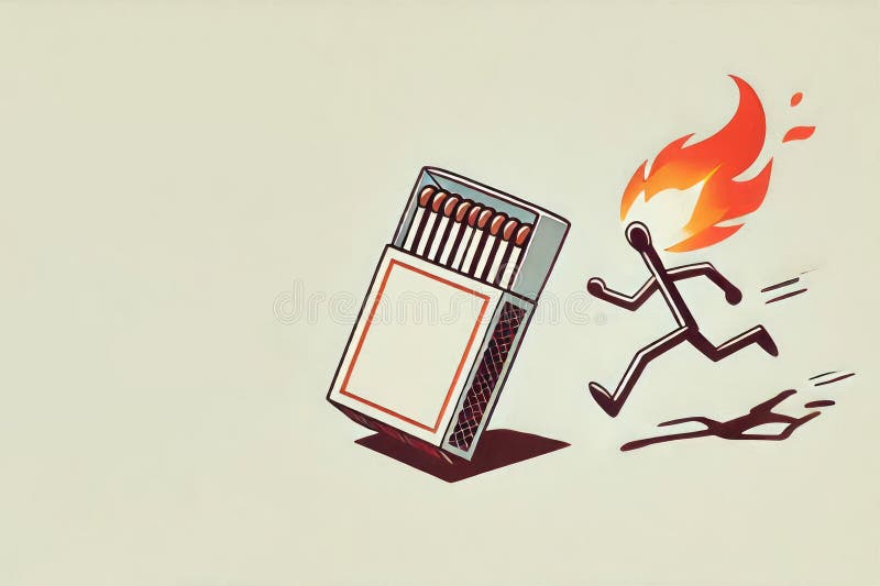 A Burning Matchstick Man Runs after a Box of Matches. Space for Text ...