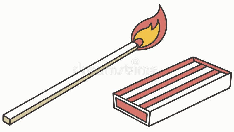Burning Matchstick with Matchbox, Fire Ignition Element, Vector Design ...
