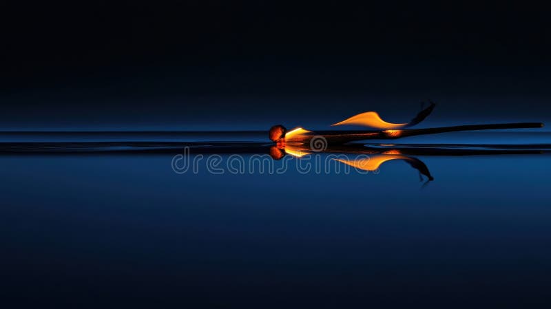 Burning Matchstick on Reflective Dark Surface Symbolizing Ignition and ...