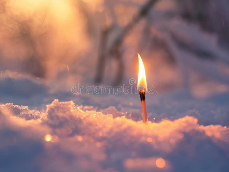 Burning Matchstick in Snow at Sunset Stock Photo - Image of ephemeral ...