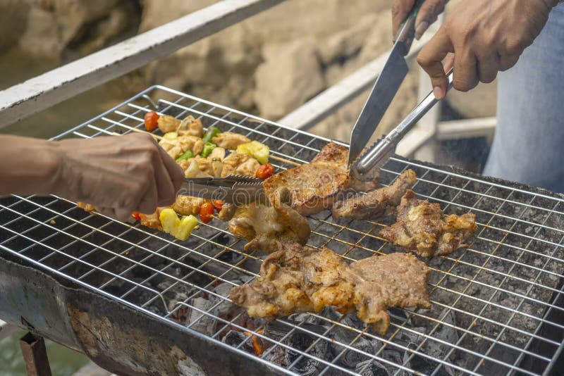 Burning Meat on the Grill Cookout Steak Stock Image - Image of chicken ...