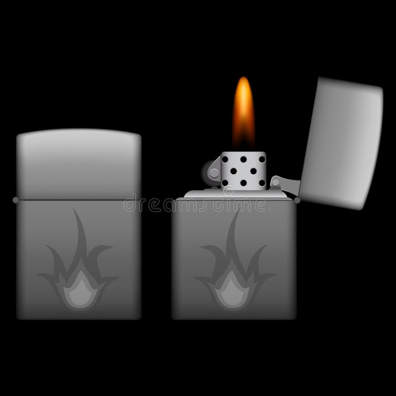 Burning Metal Lighter on Black Background Stock Vector - Illustration ...