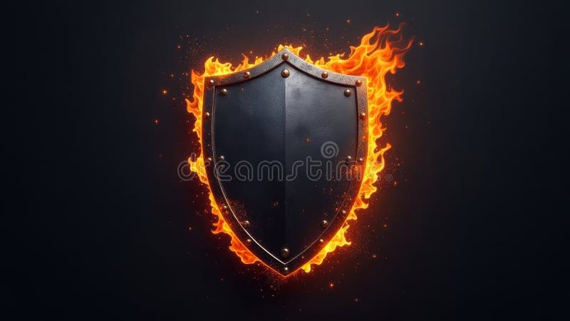 Burning Metal Shield on a Plain Dark Background. Stock Photo - Image of ...