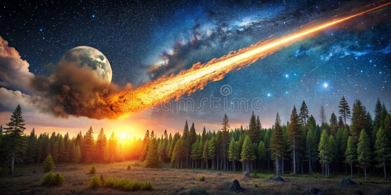 Burning Meteorite or Asteroid Rapidly Crossing the Dark Sky with a ...