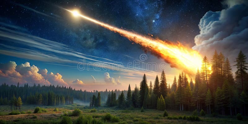 Burning Meteorite or Asteroid Rapidly Crossing the Dark Sky with a ...