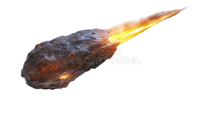 Burning Meteorite with Fiery Trail Isolated on White Background. Stock ...