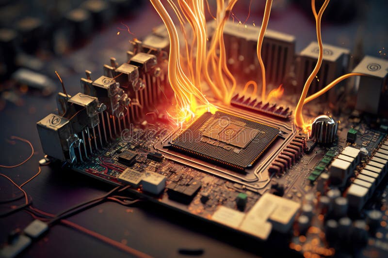 Burning Microchip in Macro. Electronic Circuit Board Close Up ... Burning Microchip in Macro. Electronic Circuit Board Close Up ...