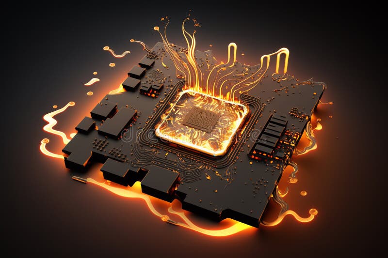 Burning Microchip in Macro. Electronic Circuit Board Close Up ...