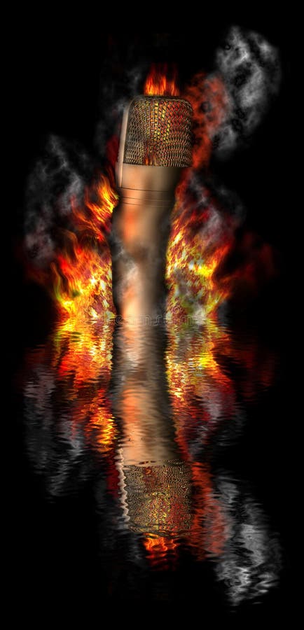 Burning Microphone Reflected in the Water Stock Photo - Image of burn ...