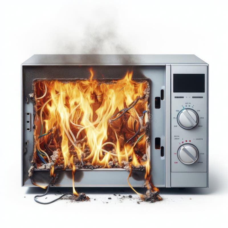 Burning Microwave Oven. Fire in a Kitchen. Generative AI Stock ...