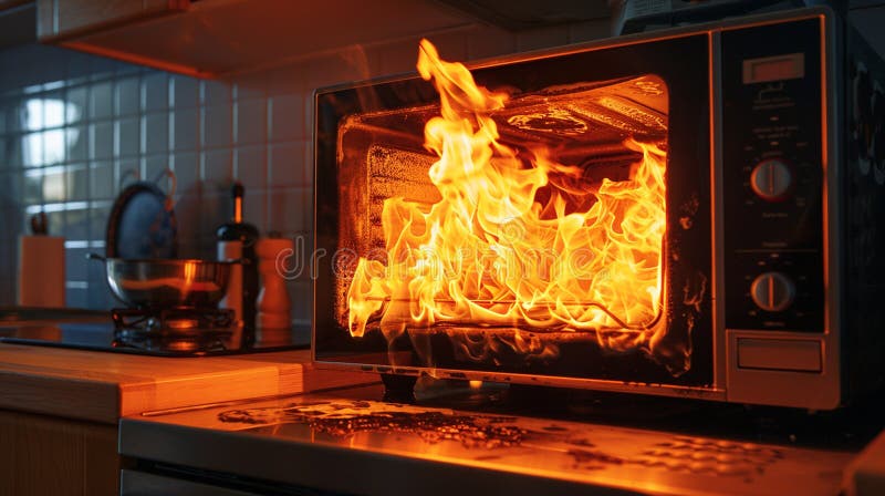 Burning Microwave in the Kitchen Table Stock Photo - Image of microwave ...