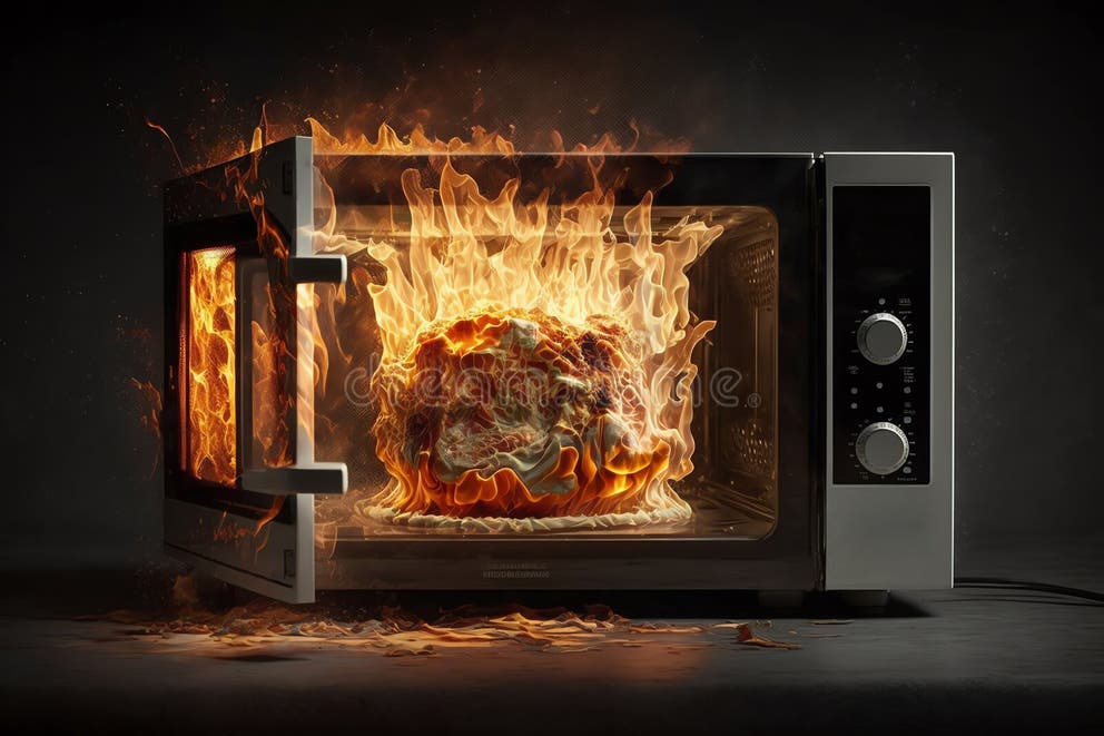 Burning Microwave Oven. Fire in a Kitchen. Generative AI Stock ...