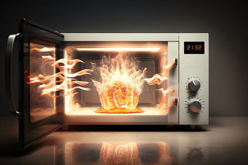 Burning Microwave Oven. Fire in a Kitchen. Generative AI Stock ...