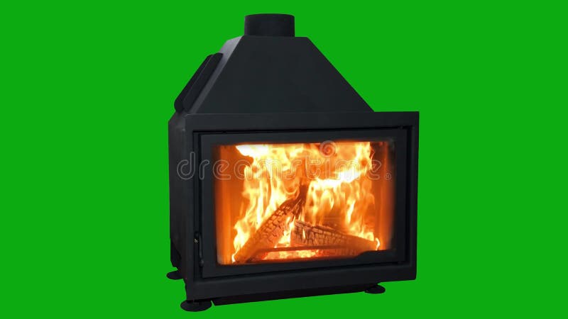 Burning Modern Fireplace Isolated on Green Screen Stock Footage - Video ...