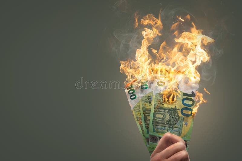 Burning Money - 100 Euro Banknotes on Fire Stock Photo - Image of ...