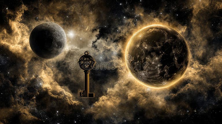 Burning Moon Secrets Unlocked by the Power of the Celestial Key Stock ...