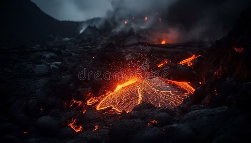Burning Mountain Erupts, Flowing Lava Destroys Landscape Generated by ...