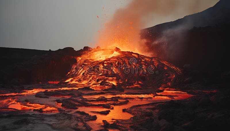 Burning Mountain Erupts, Pouring Molten Lava, Creating Volcanic ...