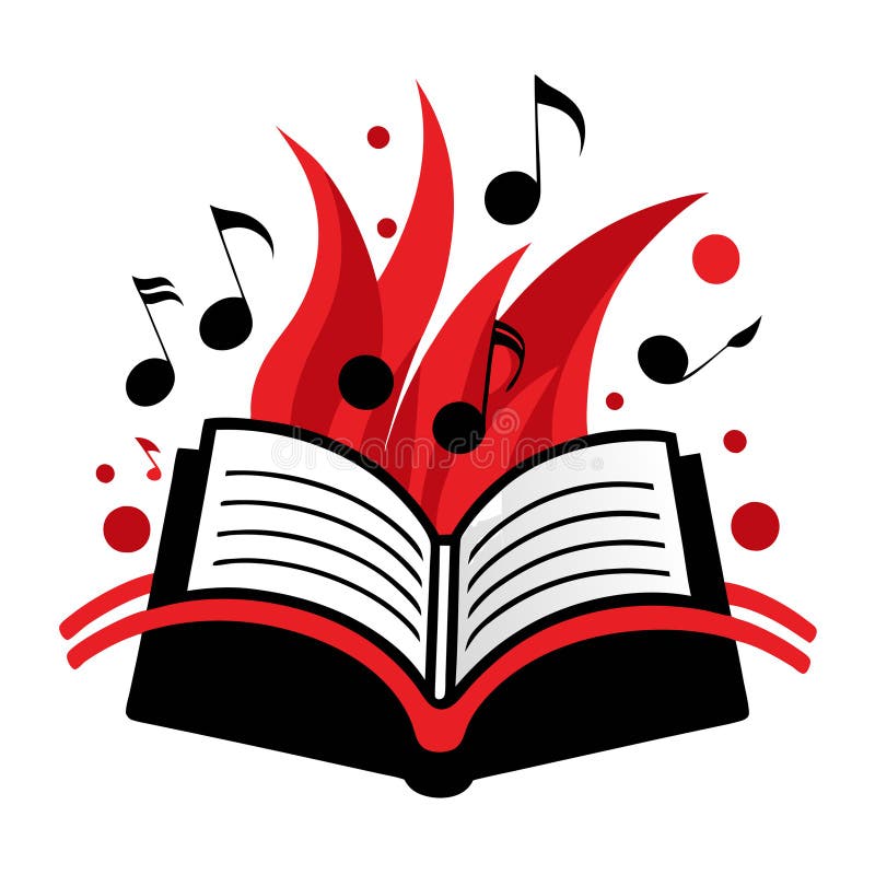 Burning Music: an Open Book with Fire and Musical Notes Stock Vector ...