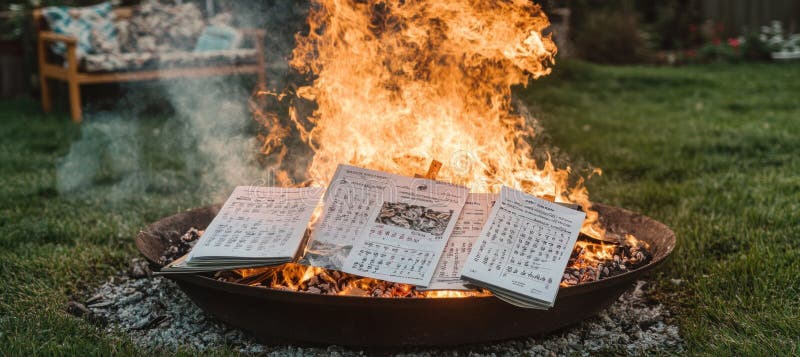 Burning Music Sheets in Fire Pit Creating Smoke and Flames Stock Image ...