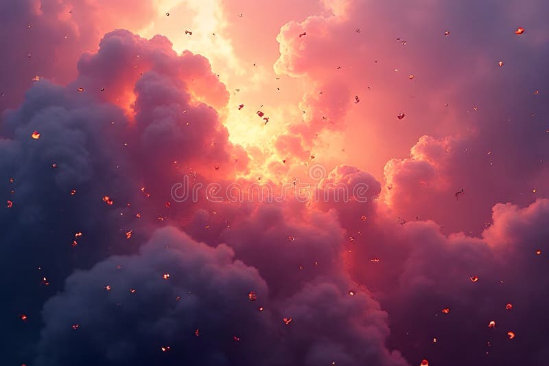 Burning Musical Notes Falling from Dramatic Sky during Sunset Stock ...