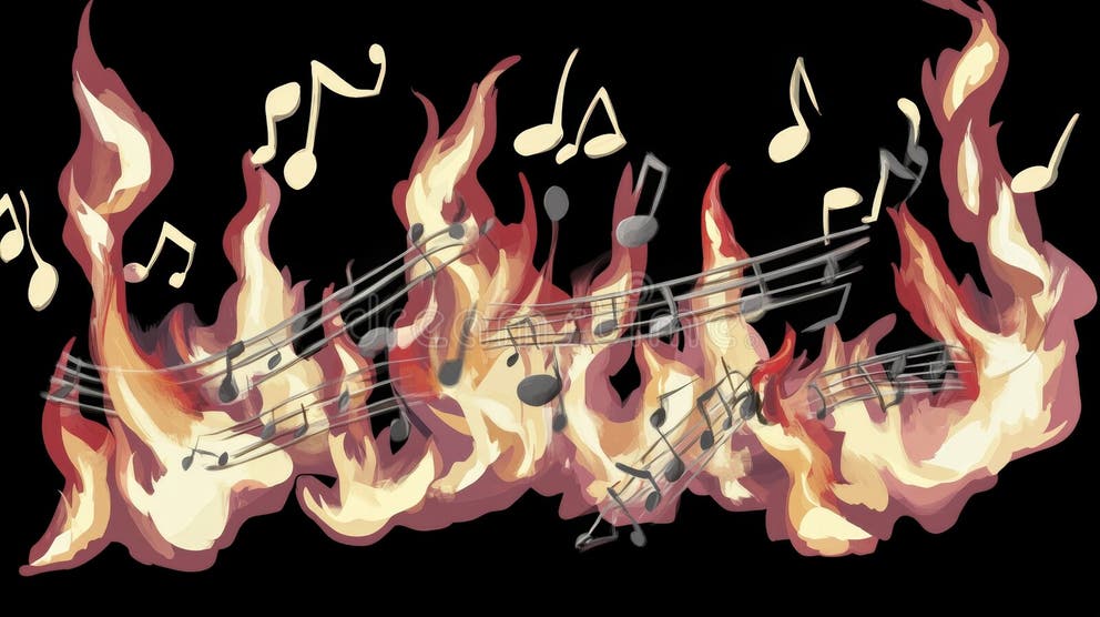 Burning Musical Notes and Instruments Stock Illustration - Illustration ...