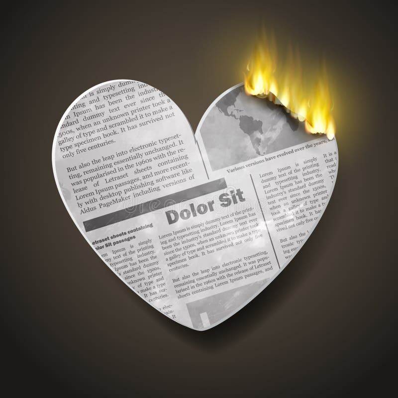 Burning newspaper heart stock vector. Illustration of antique - 83909348