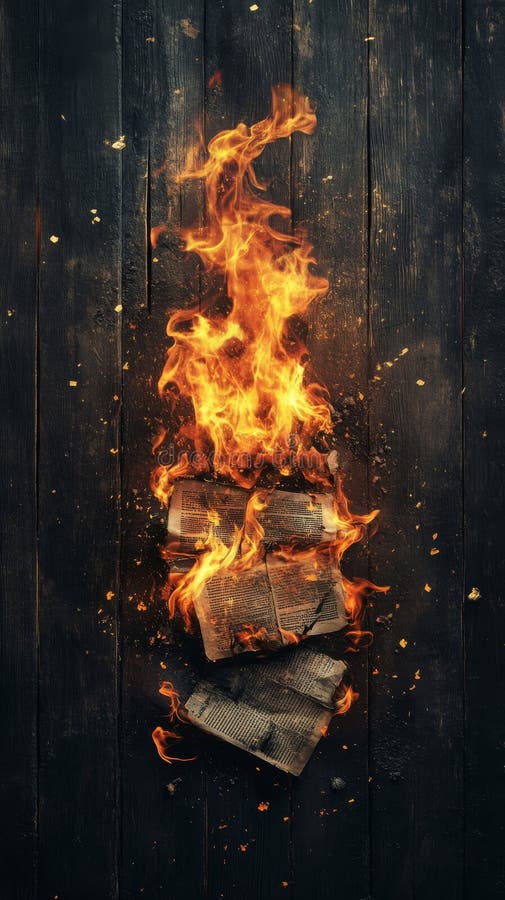 Burning Newspaper on Wooden Floor, Dramatic Fire Concept Stock Image ...