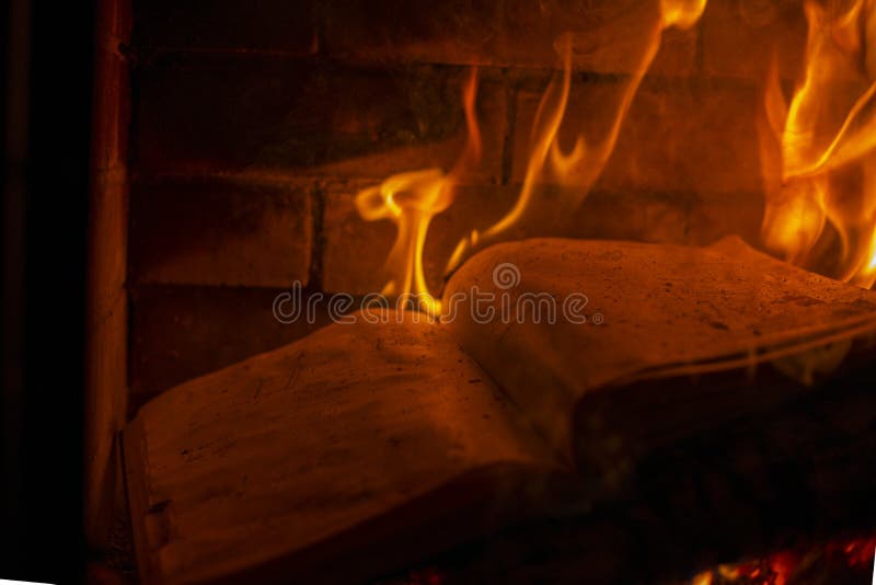 Burning Notebook Weekly in the Fireplace, Last Year, Fire, Horizontal ...