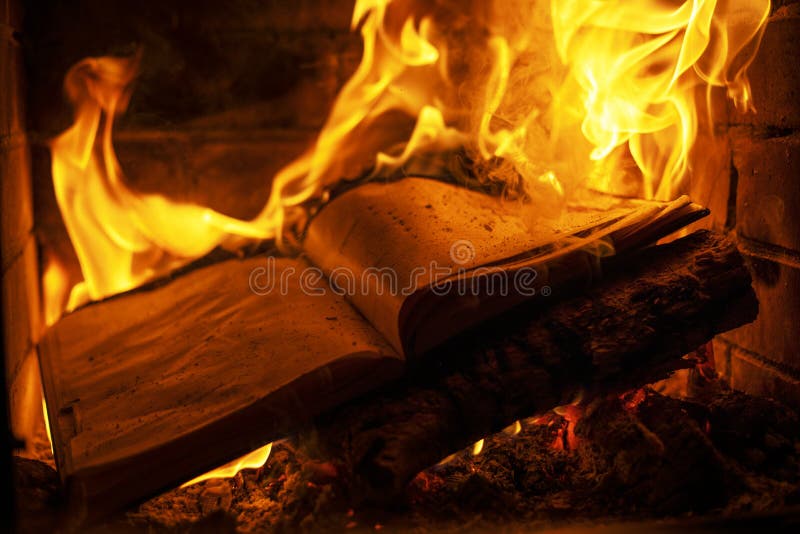 Burning Notebook Weekly in the Fireplace, Last Year, Horizontal Stock ...