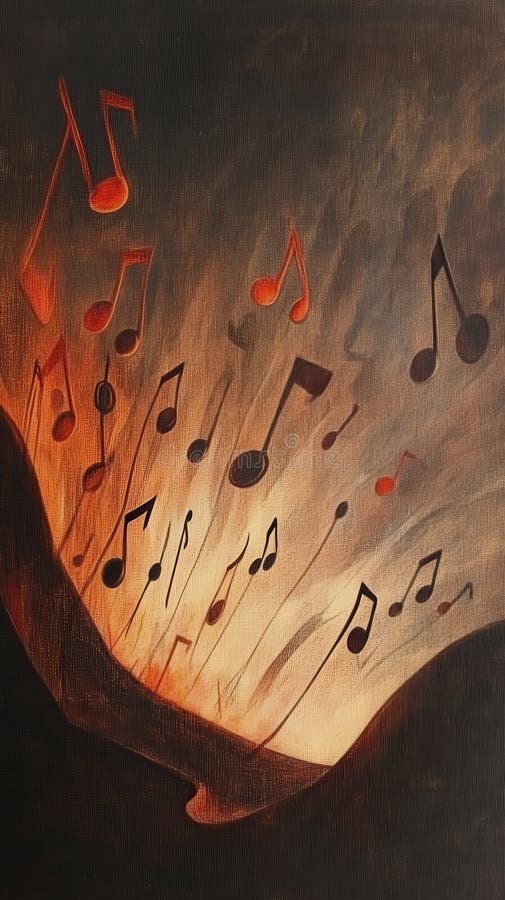 Burning Notes: Fiery Music Ignites with Dramatic Flair Stock ...