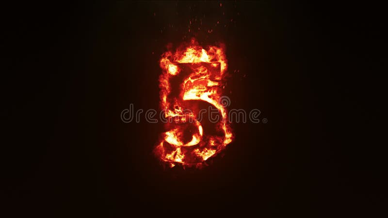 Burning Number 5. Fire Number. Alpha Channel. Transparent Background ...