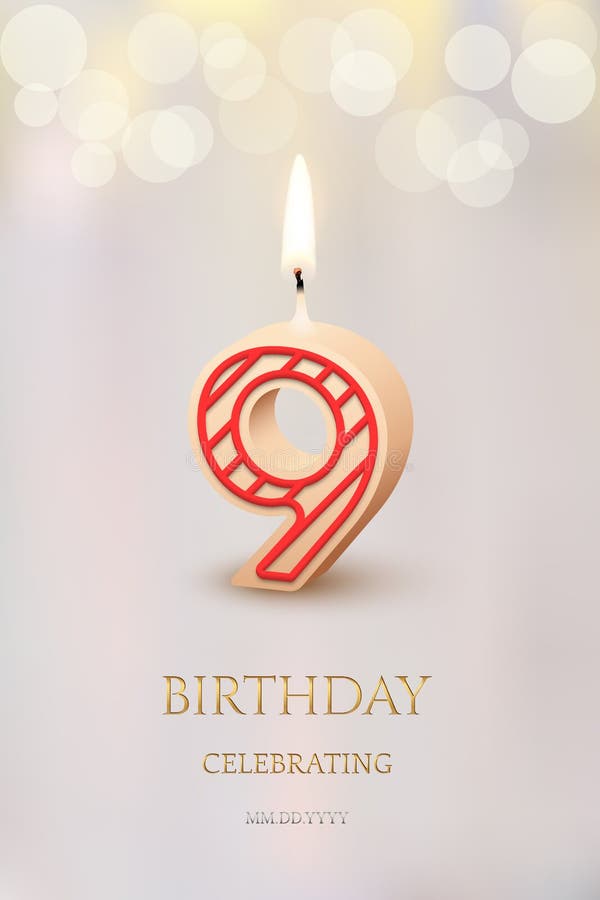 Burning Number 9 Birthday Candle with Birthday Celebration Text on ...