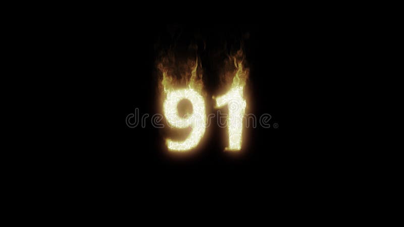 Burning Number 91. Fire Number. Alpha Channel. Transparent Background ...
