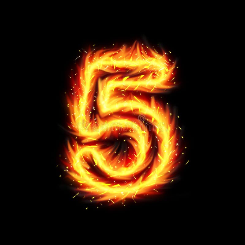 Burning Number Five Fire Flames Effect Illustration on a Black ...