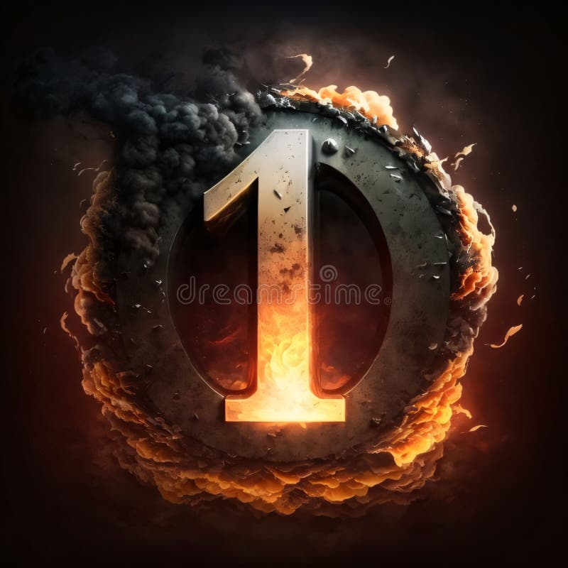 Burning Number One with Smoke and Fire Effect, 3D Rendering Stock ...