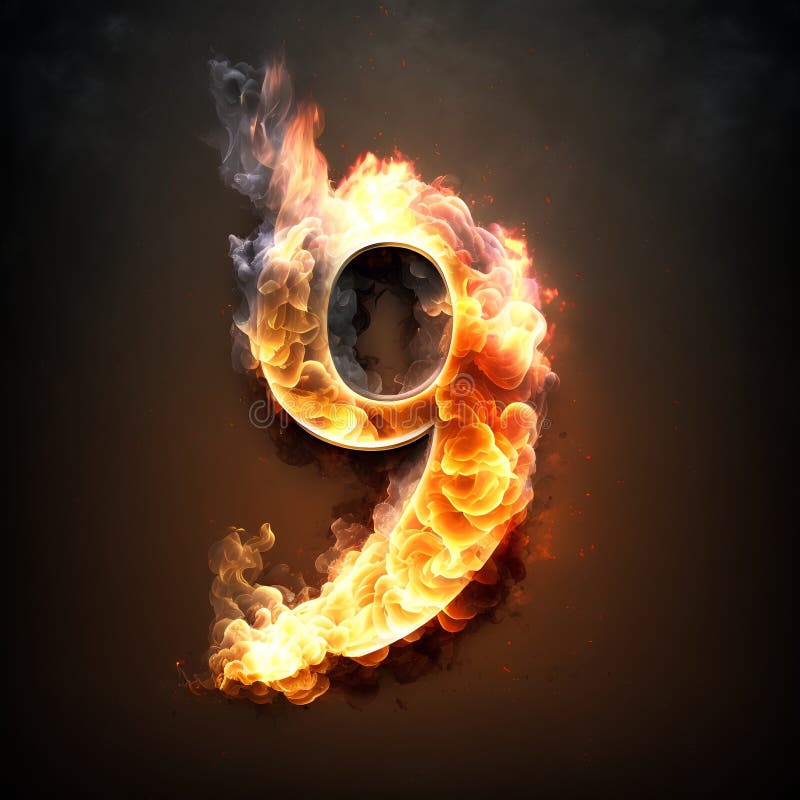 Burning Number 9 in the Style of Fire on a Black Background Stock ...