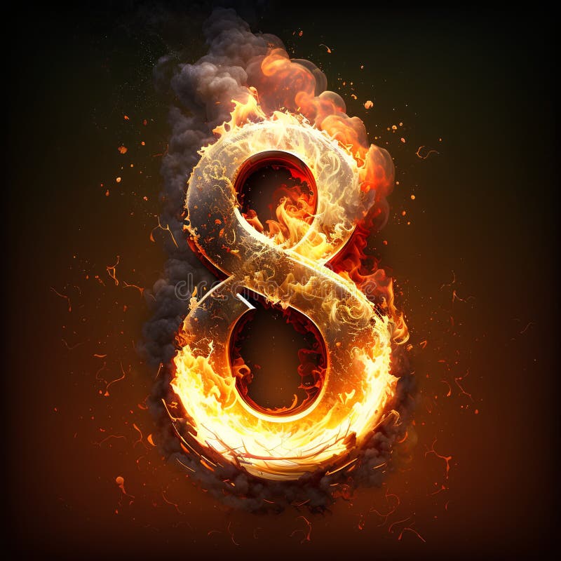 Burning Number 8 in the Style of Fire on a Dark Background Stock ...