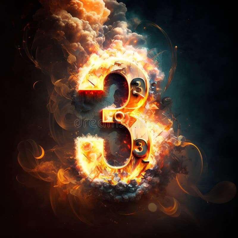 Burning Number 3 in the Style of Fire on a Dark Background Stock ...