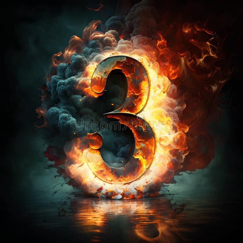 Burning Number Three on a Dark Background. 3D Illustration Stock ...