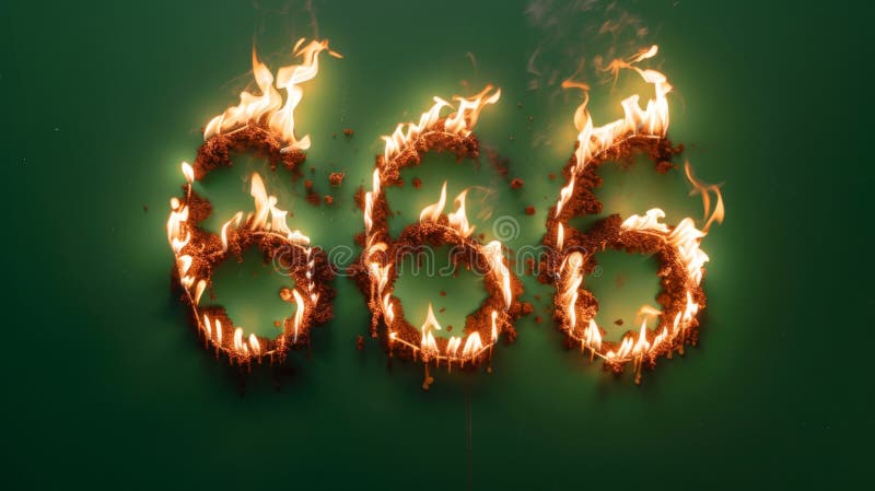 Burning 666 Numbers with Bright Flames on a Green Wall Stock Photo ...
