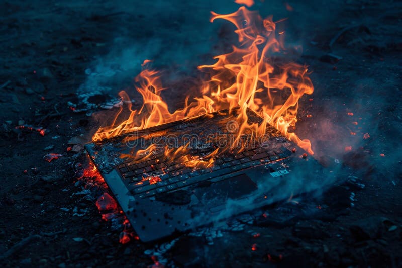 Burning Object in Dark Surroundings with Intense Flames. Conceptual ...