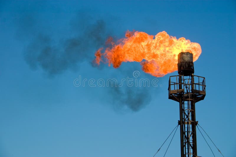 Burning oil flare stock photo. Image of refinery, factory - 12052496
