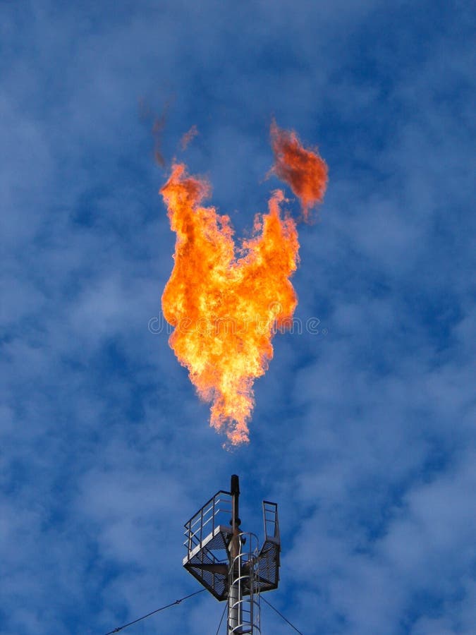Fire on Flare Stack at Oil and Gas Central Processing Platform while ...